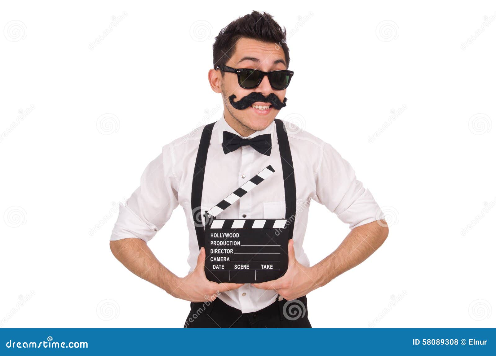 Funny with Movie Clapper Isolated on White Stock Photo - Image of funny ...