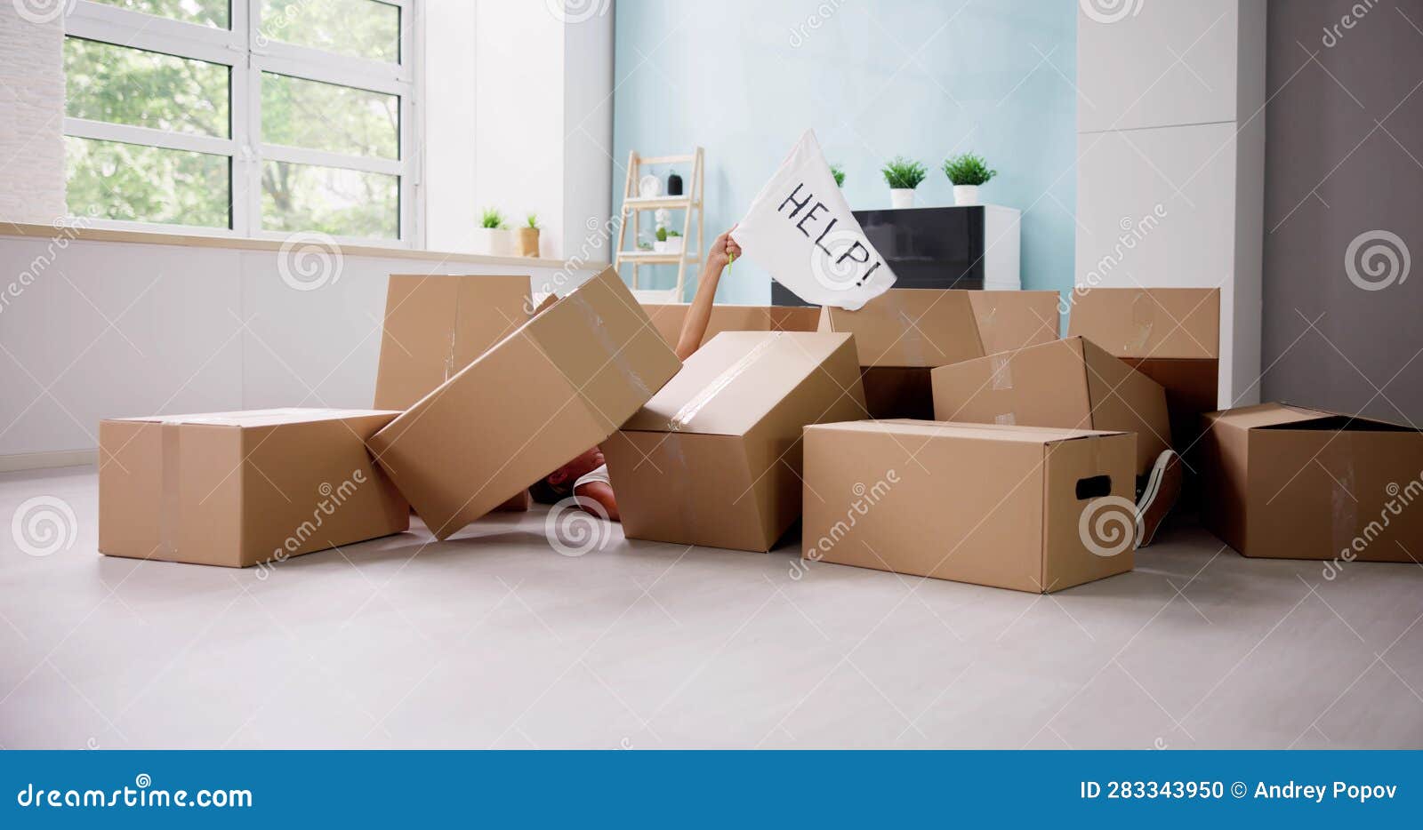 Funny Moving Accidents. Falling Cardboard Boxes Stock Photo - Image of ...