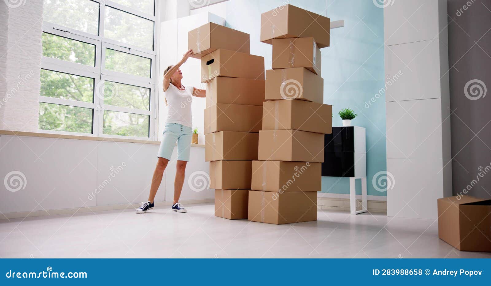 Funny Moving Accidents. Falling Cardboard Boxes Stock Photo - Image of ...