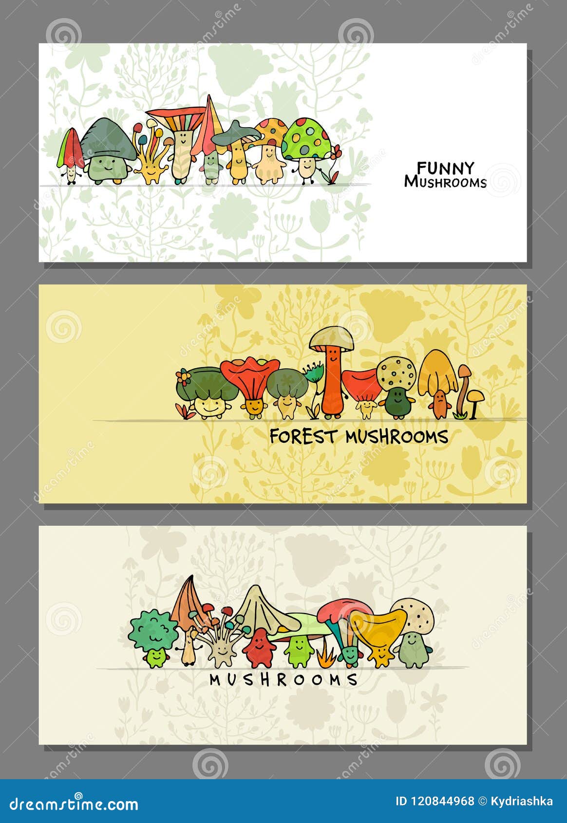 Funny Mushrooms, Banner Set for Your Design Stock Vector - Illustration ...