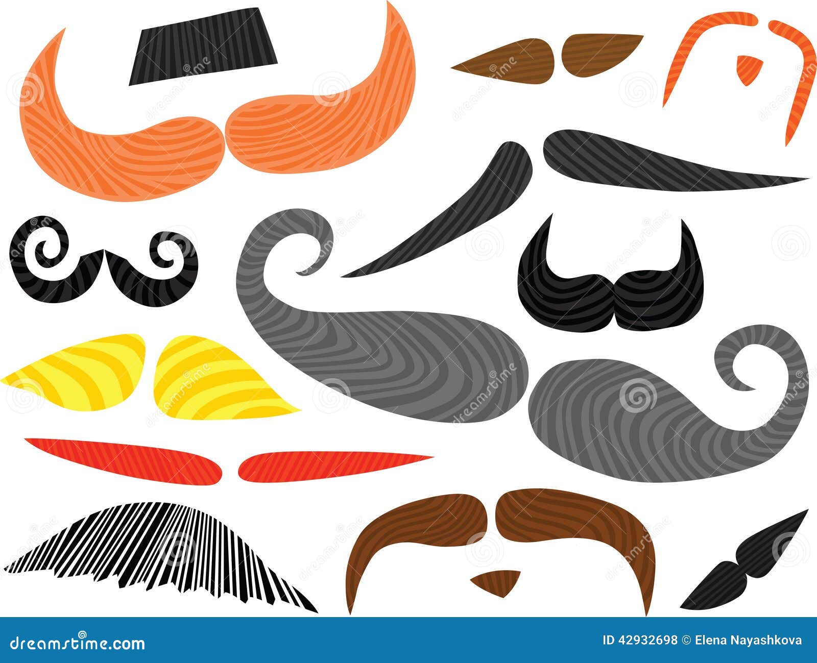 Funny Mustaches Set stock illustration. Illustration of mustache - 42932698