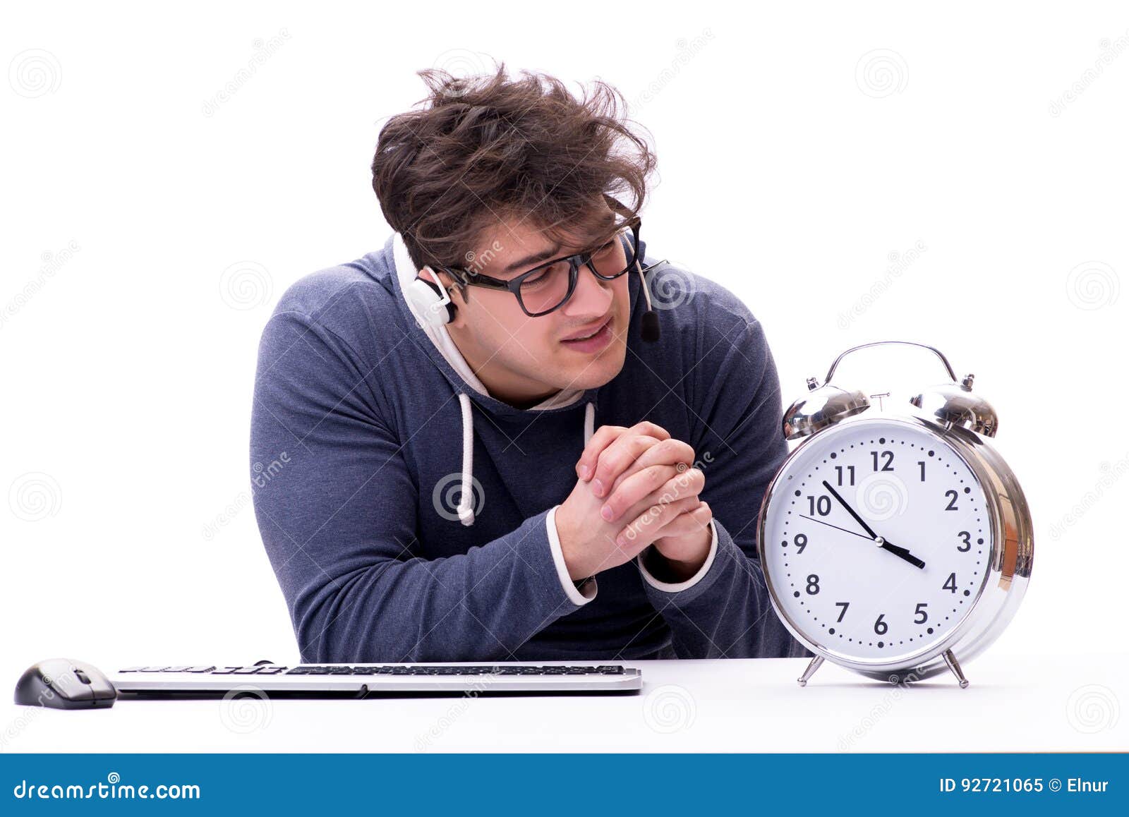 The Funny Nerd Call Center Operator with Giant Clock Stock Image ...