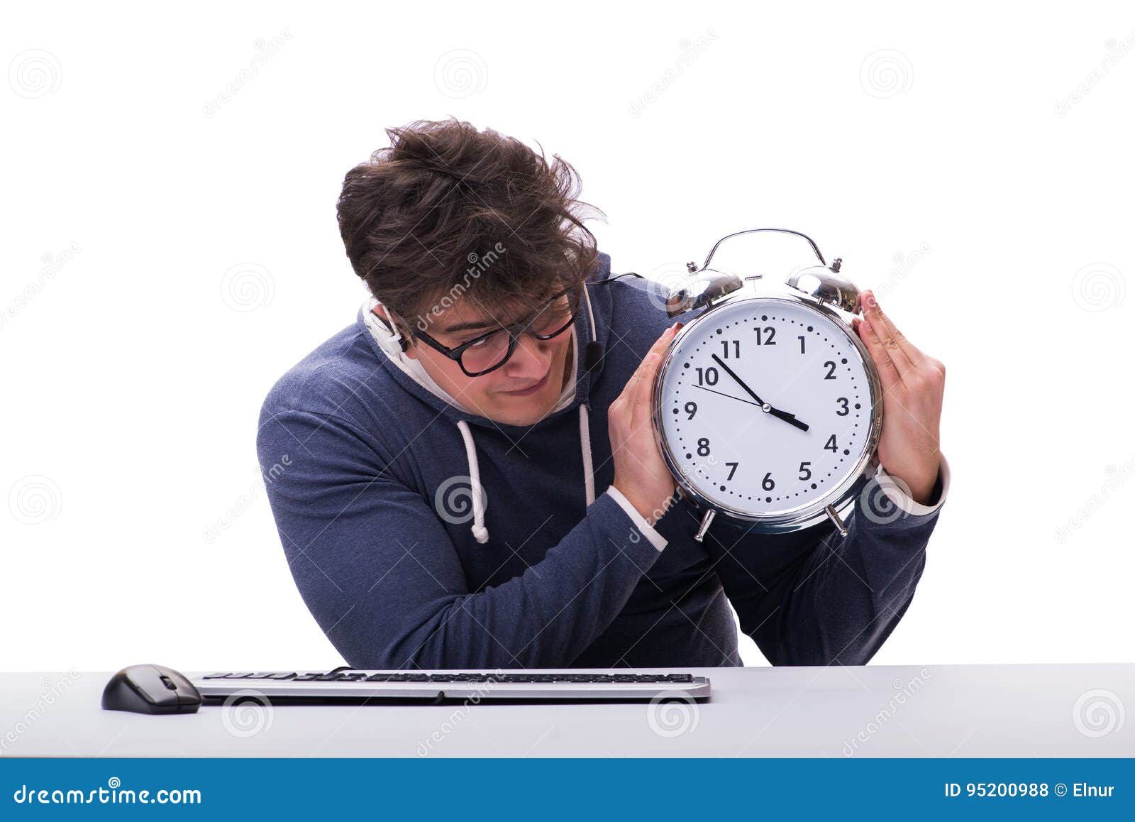 Funny Nerd Call Center Operator with Giant Clock Stock Photo - Image of ...