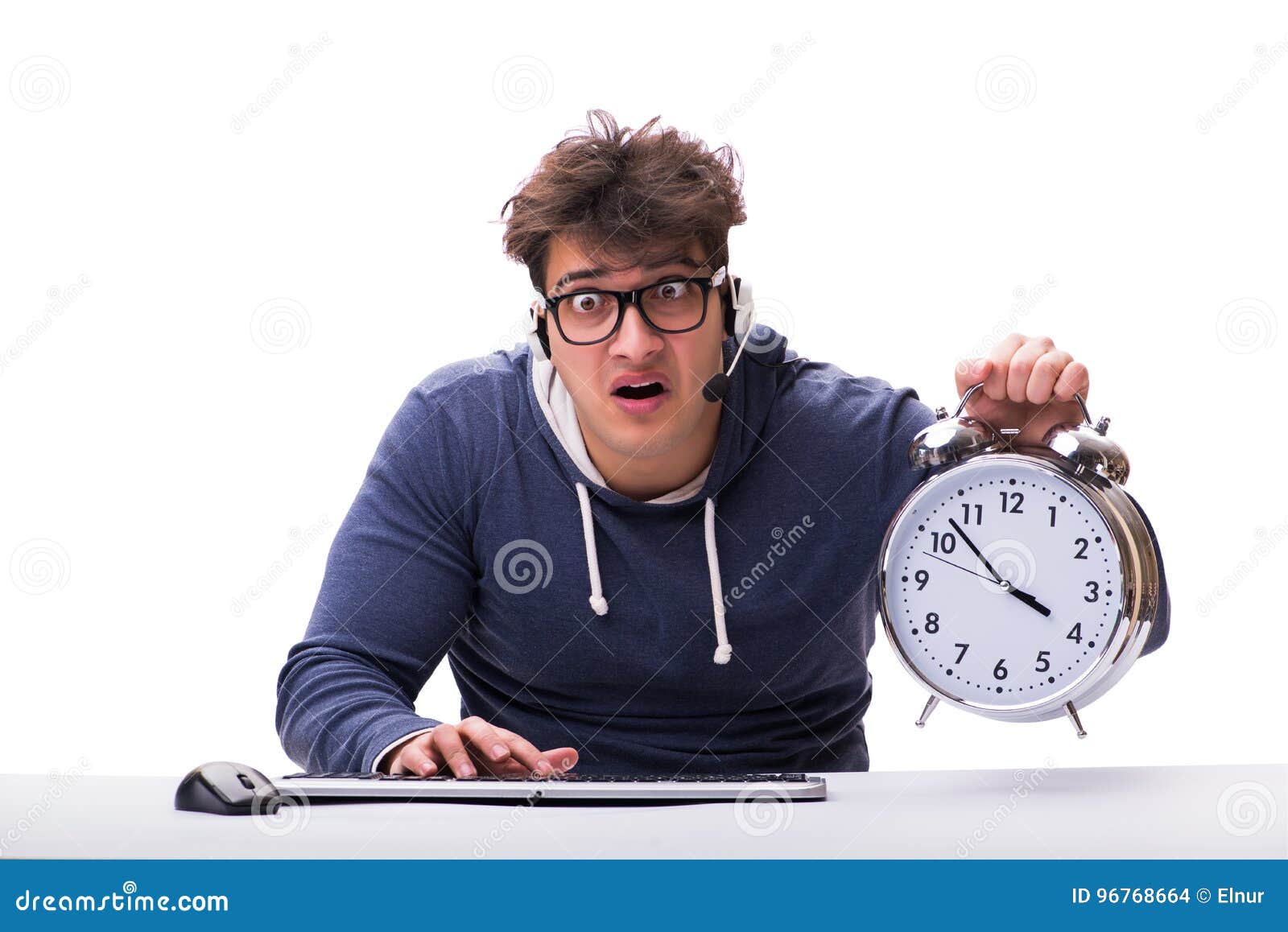 Funny Nerd Call Center Operator with Giant Clock Stock Photo - Image of ...
