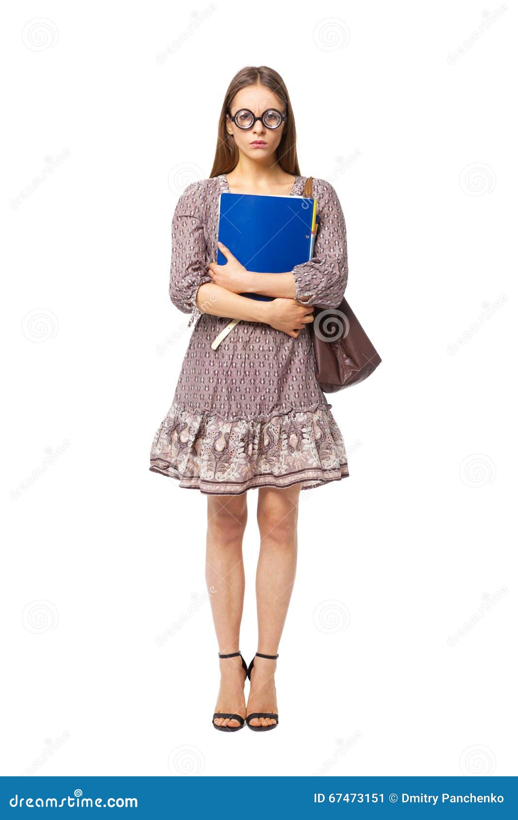 Funny Nerd Female Student with Books Isolated on White. Stock Image ...