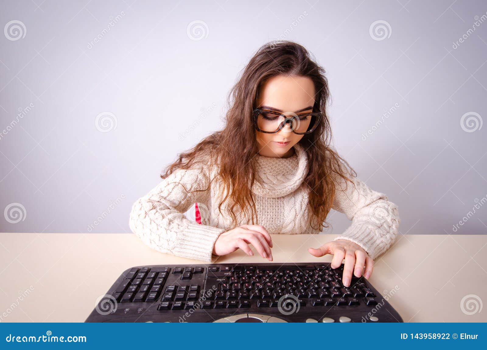 The Funny Nerd Girl Working on Computer Stock Photo - Image of cyber ...