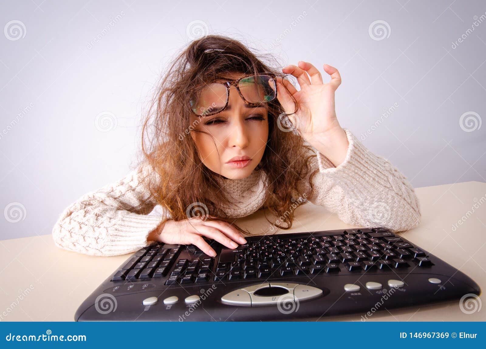The Funny Nerd Girl Working on Computer Stock Image - Image of comic ...