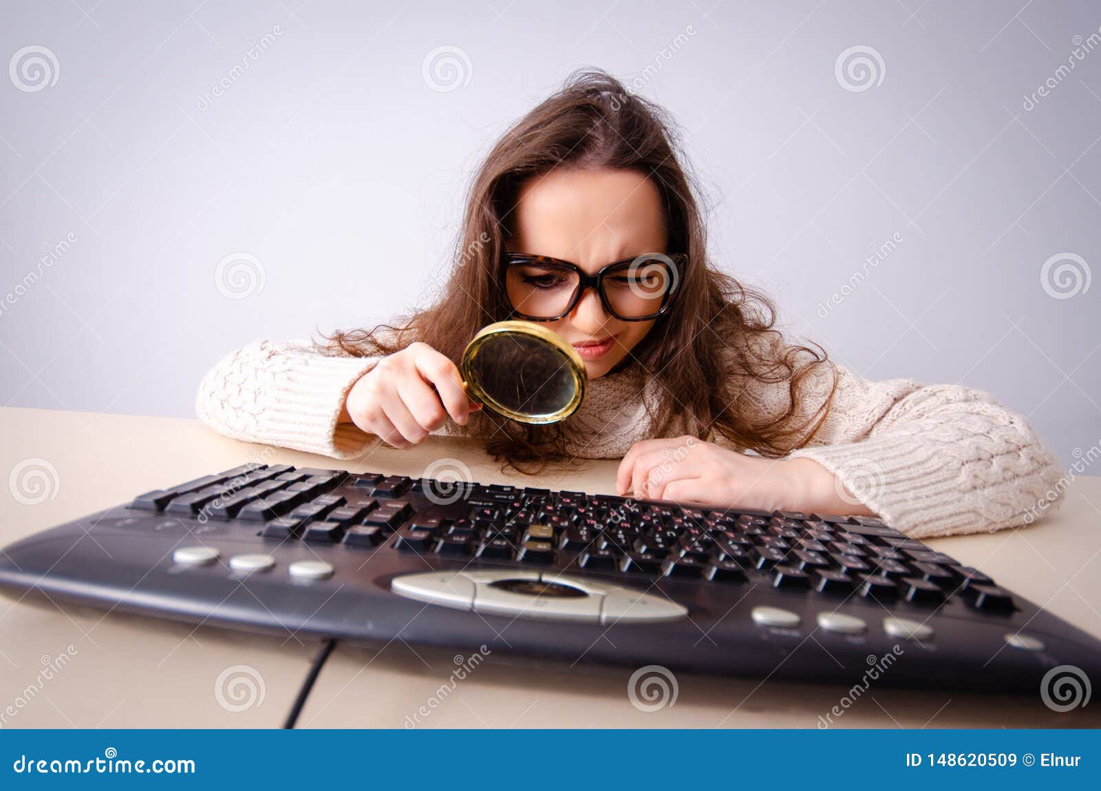 Funny Nerd Girl Working on Computer Stock Image - Image of glass, geek ...