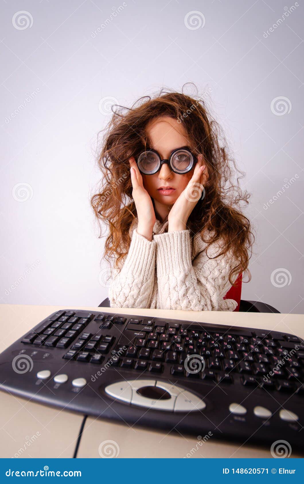 Funny Nerd Girl Working on Computer Stock Image - Image of hacking ...