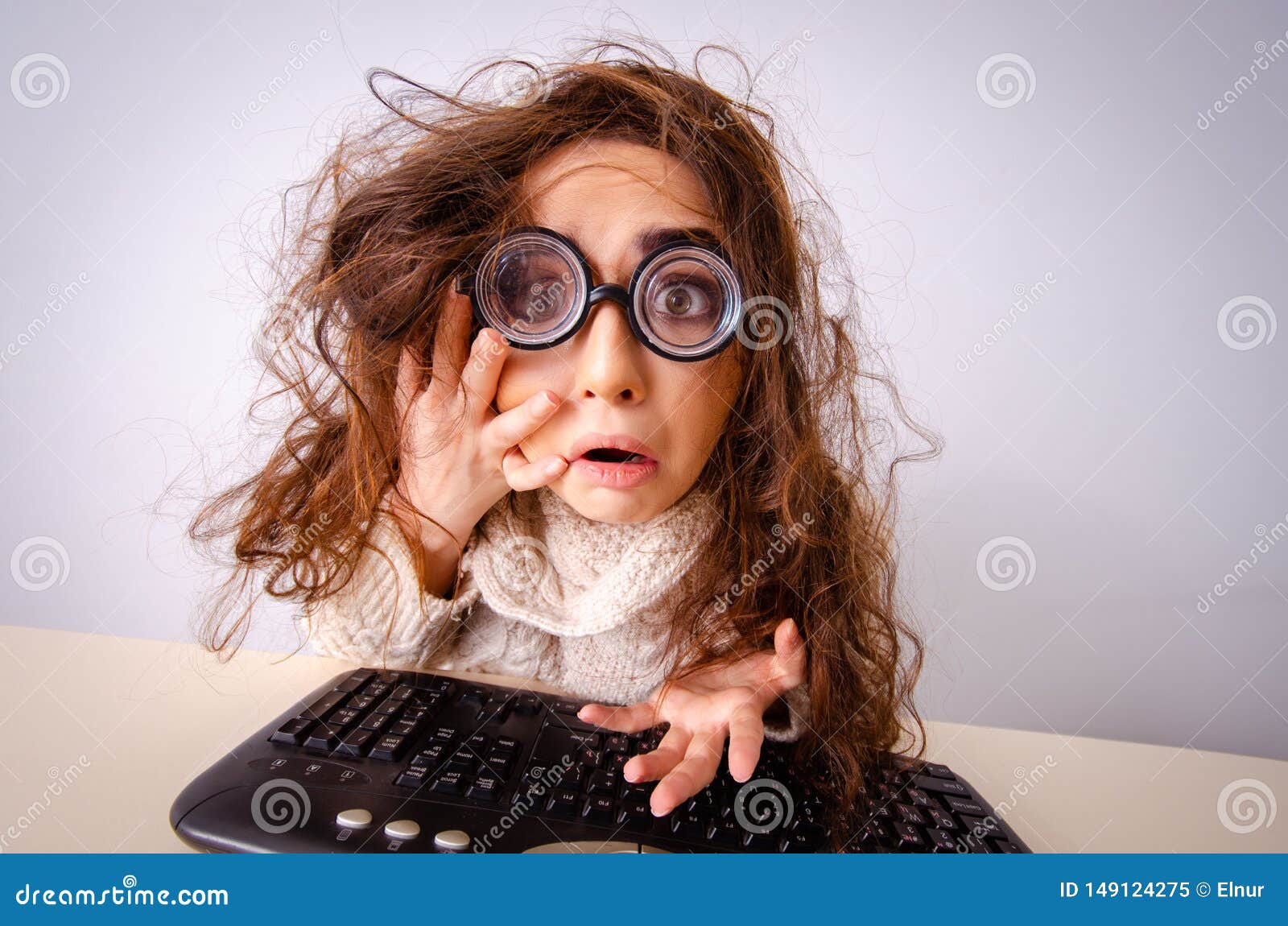 The Funny Nerd Girl Working on Computer Stock Image - Image of computer ...