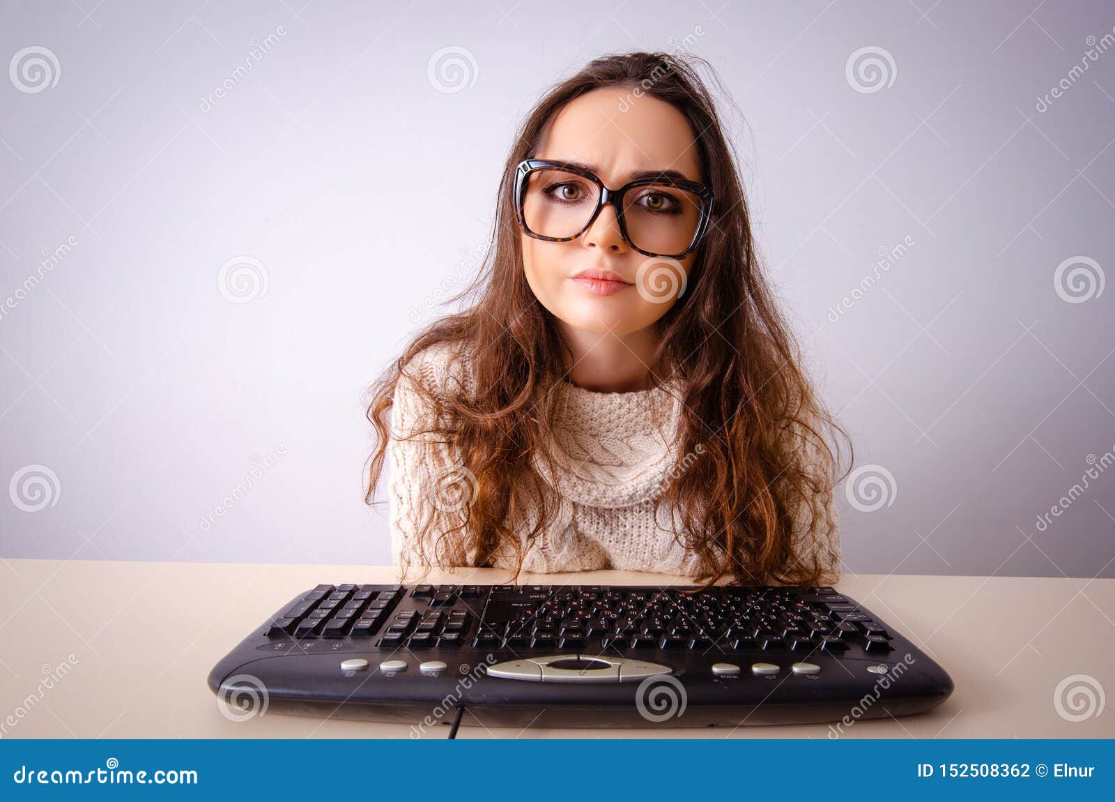 Funny Nerd Girl Working on Computer Stock Photo - Image of geek, attack ...