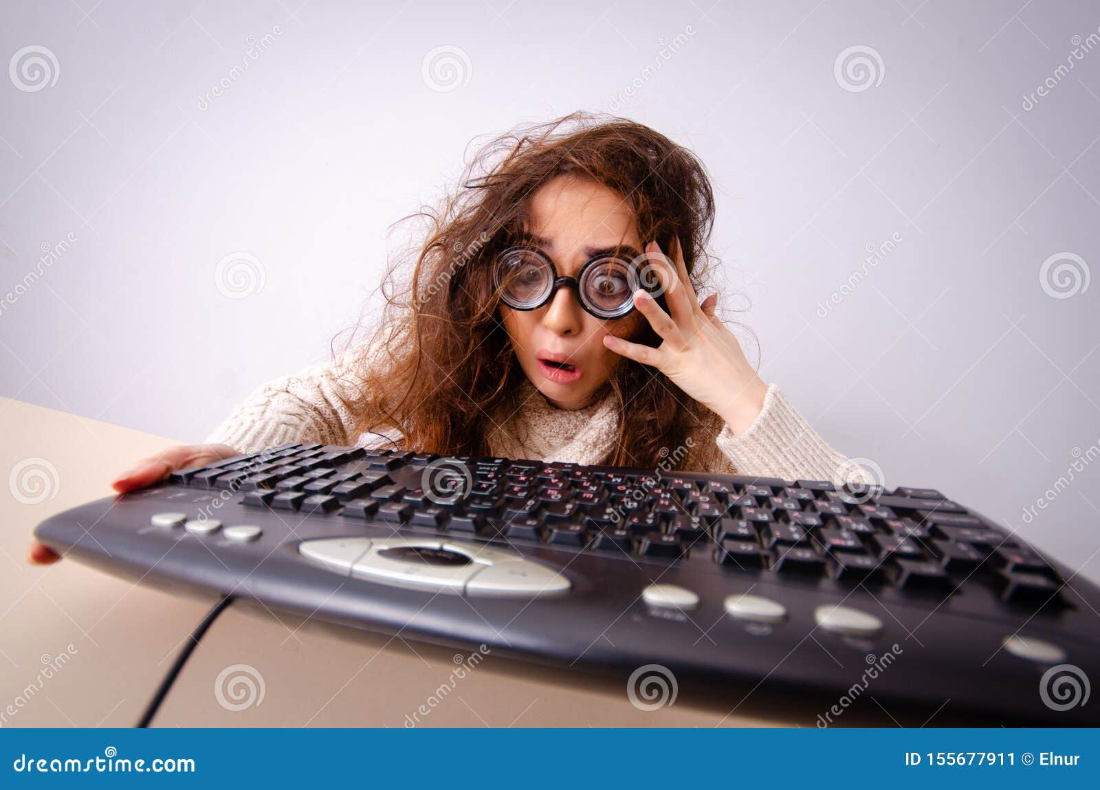 Funny Nerd Girl Working on Computer Stock Image - Image of isolated ...