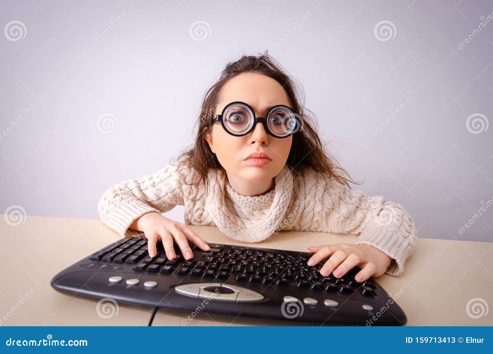 Funny Nerd Girl Working on Computer Stock Image - Image of hack, goofy ...