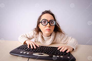 Funny Nerd Girl Working on Computer Stock Image - Image of hack, goofy ...