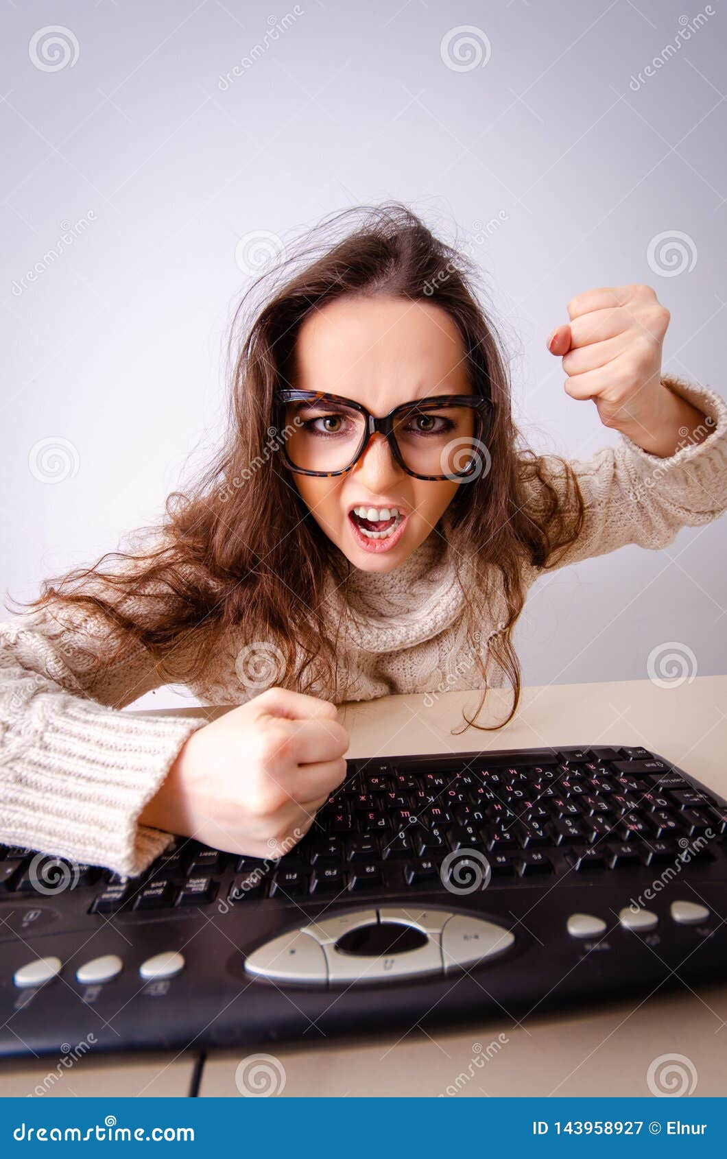 The Funny Nerd Girl Working on Computer Stock Image - Image of computer ...