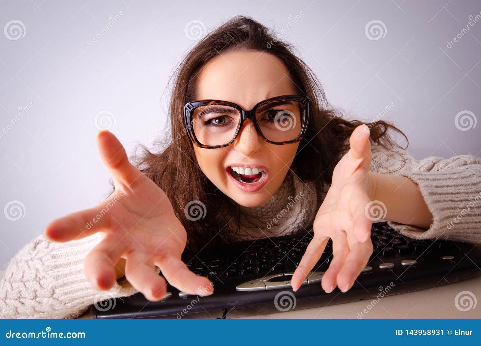 The Funny Nerd Girl Working on Computer Stock Image - Image of nerd ...