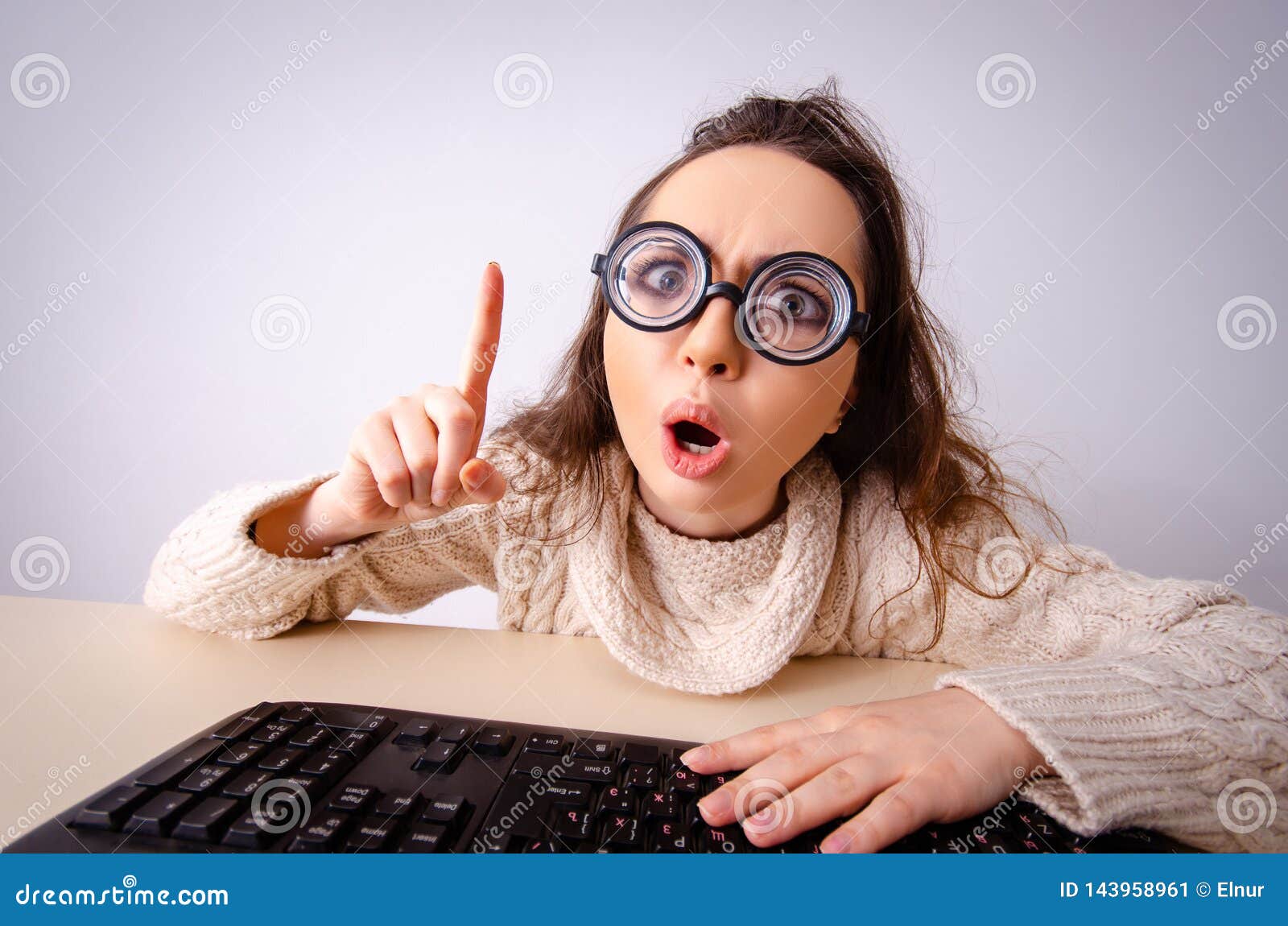 The Funny Nerd Girl Working on Computer Stock Image - Image of attack ...
