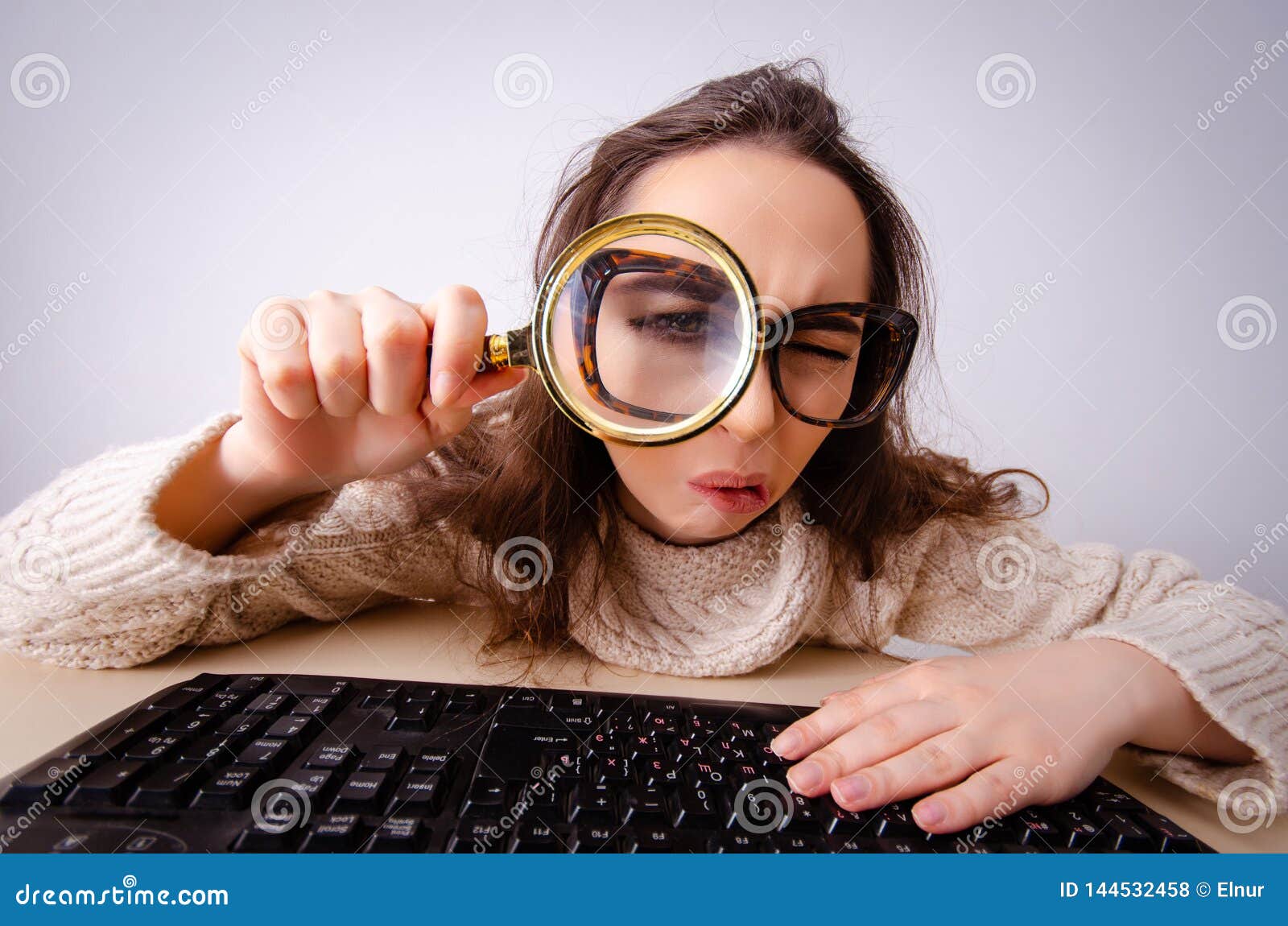 The Funny Nerd Girl Working on Computer Stock Photo - Image of gamer ...