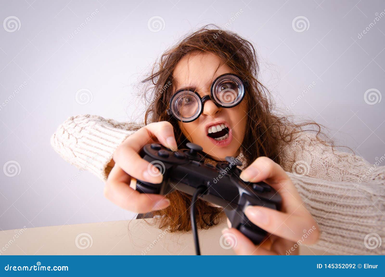 The Funny Nerd Girl Working on Computer Stock Photo - Image of geek ...