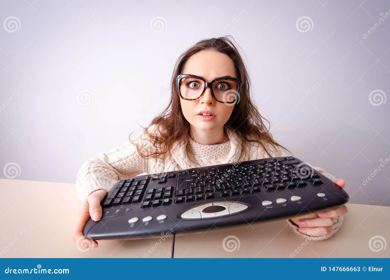 The Funny Nerd Girl Working on Computer Stock Image - Image of attack ...