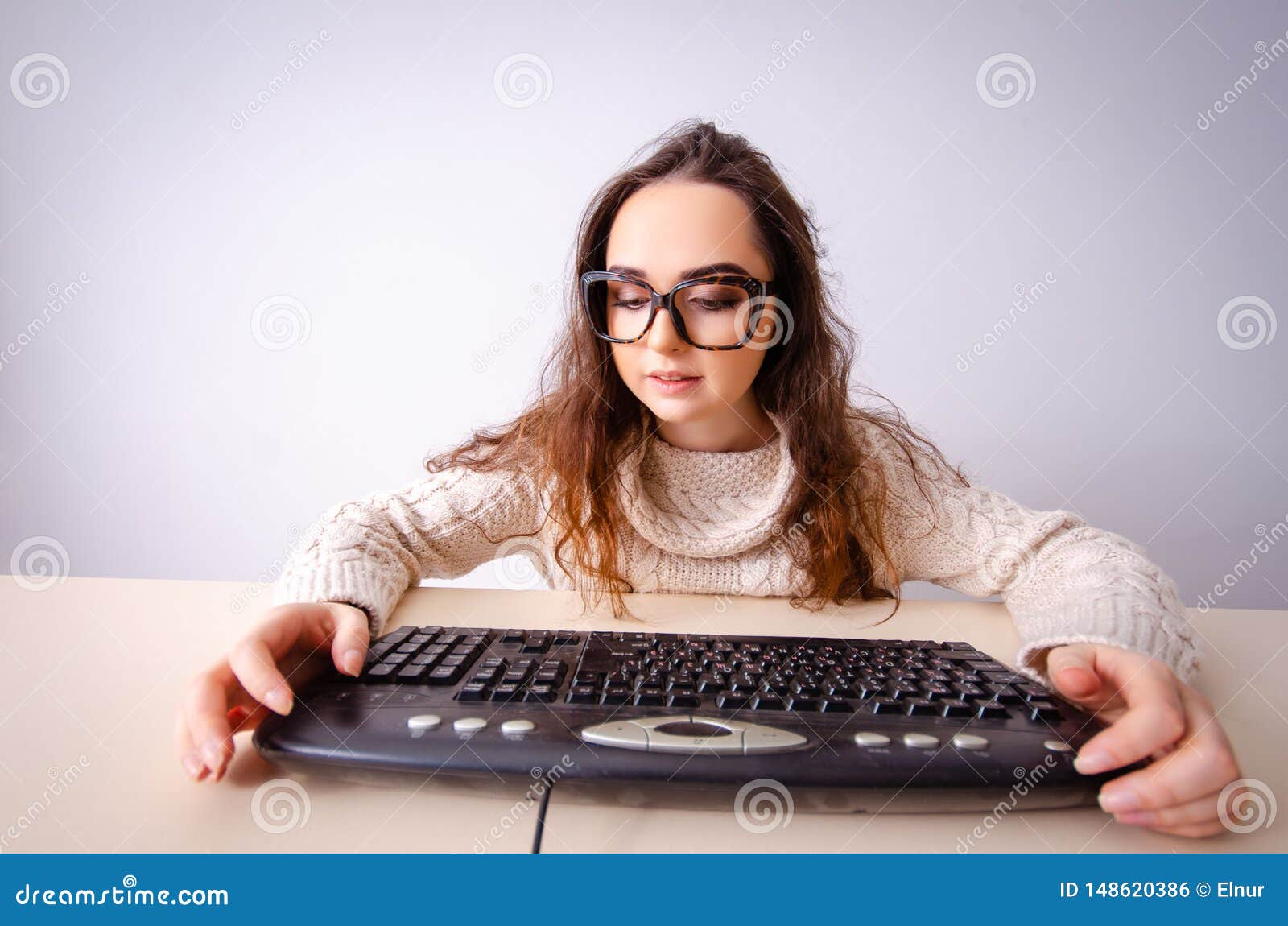 Funny Nerd Girl Working on Computer Stock Photo - Image of addiction ...