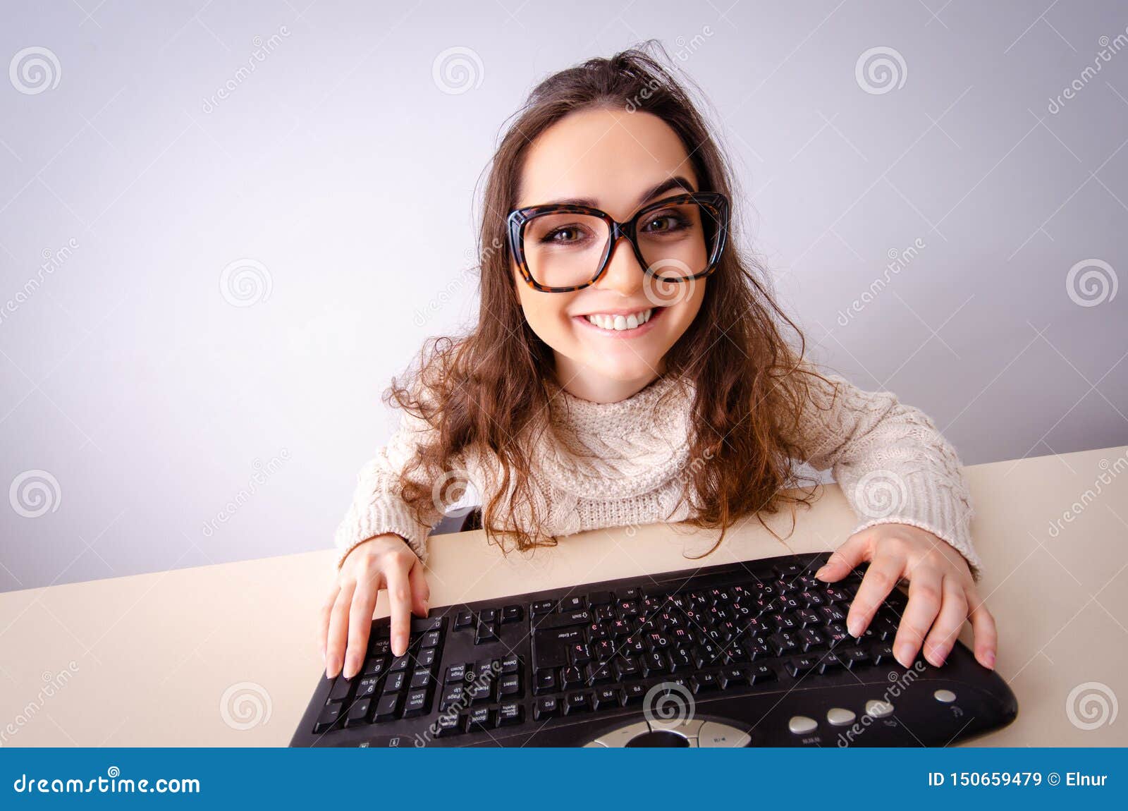 The Funny Nerd Girl Working on Computer Stock Image - Image of cyber ...