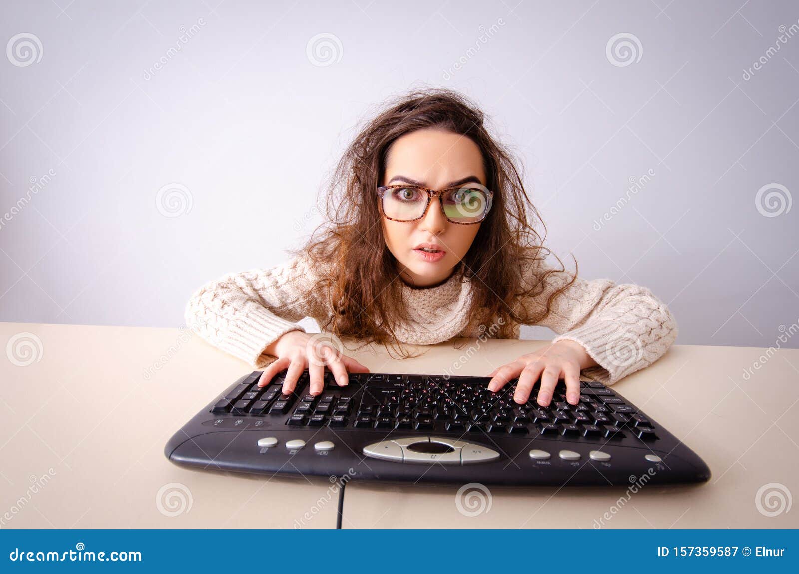 Funny Nerd Girl Working on Computer Stock Image - Image of hack, hacker ...