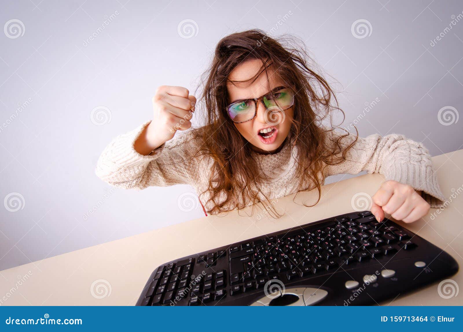 Funny Nerd Girl Working on Computer Stock Photo - Image of computer ...