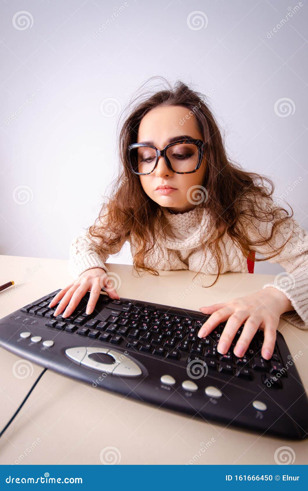 Funny Nerd Girl Working on Computer Stock Photo - Image of addicted ...