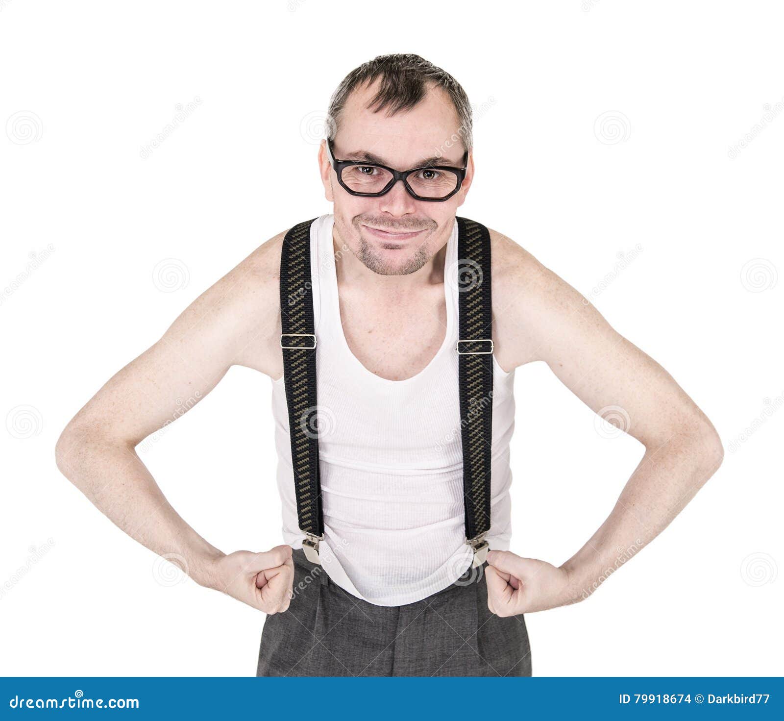 Funny Nerd Man Showing His Muscles Stock Photo - Image of healthy ...