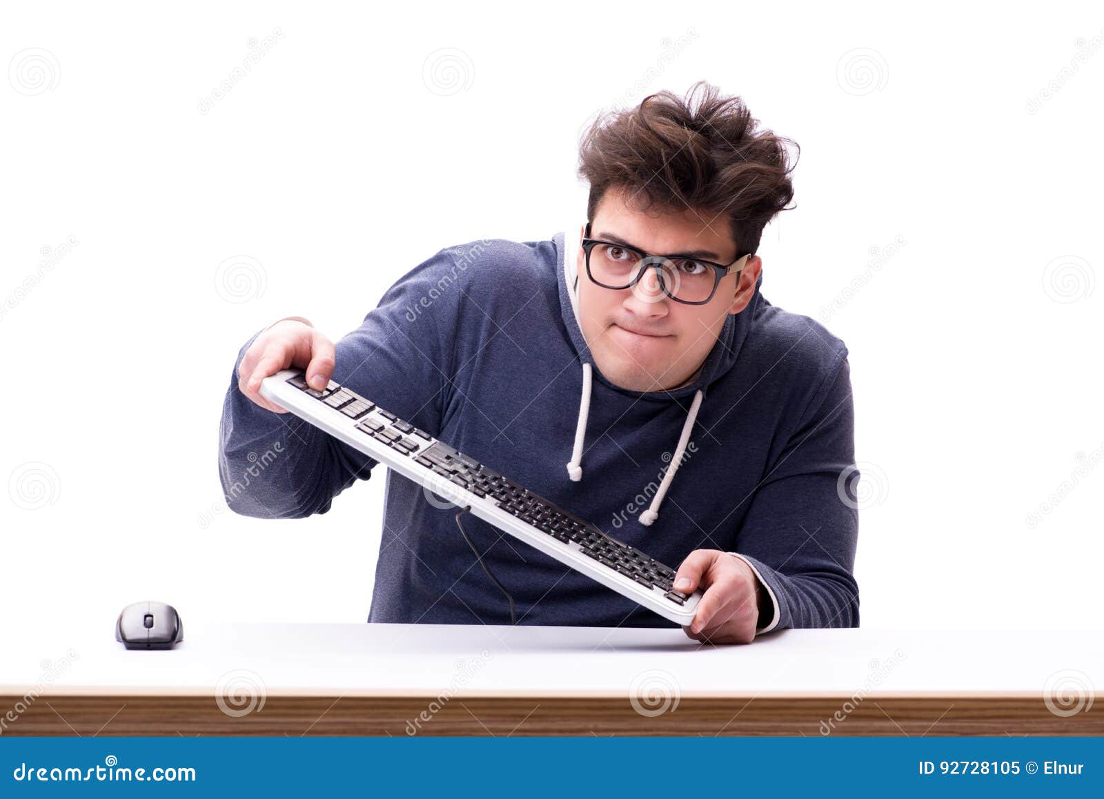 Funny Nerd Man Working on Computer Isolated on White Stock Image ...