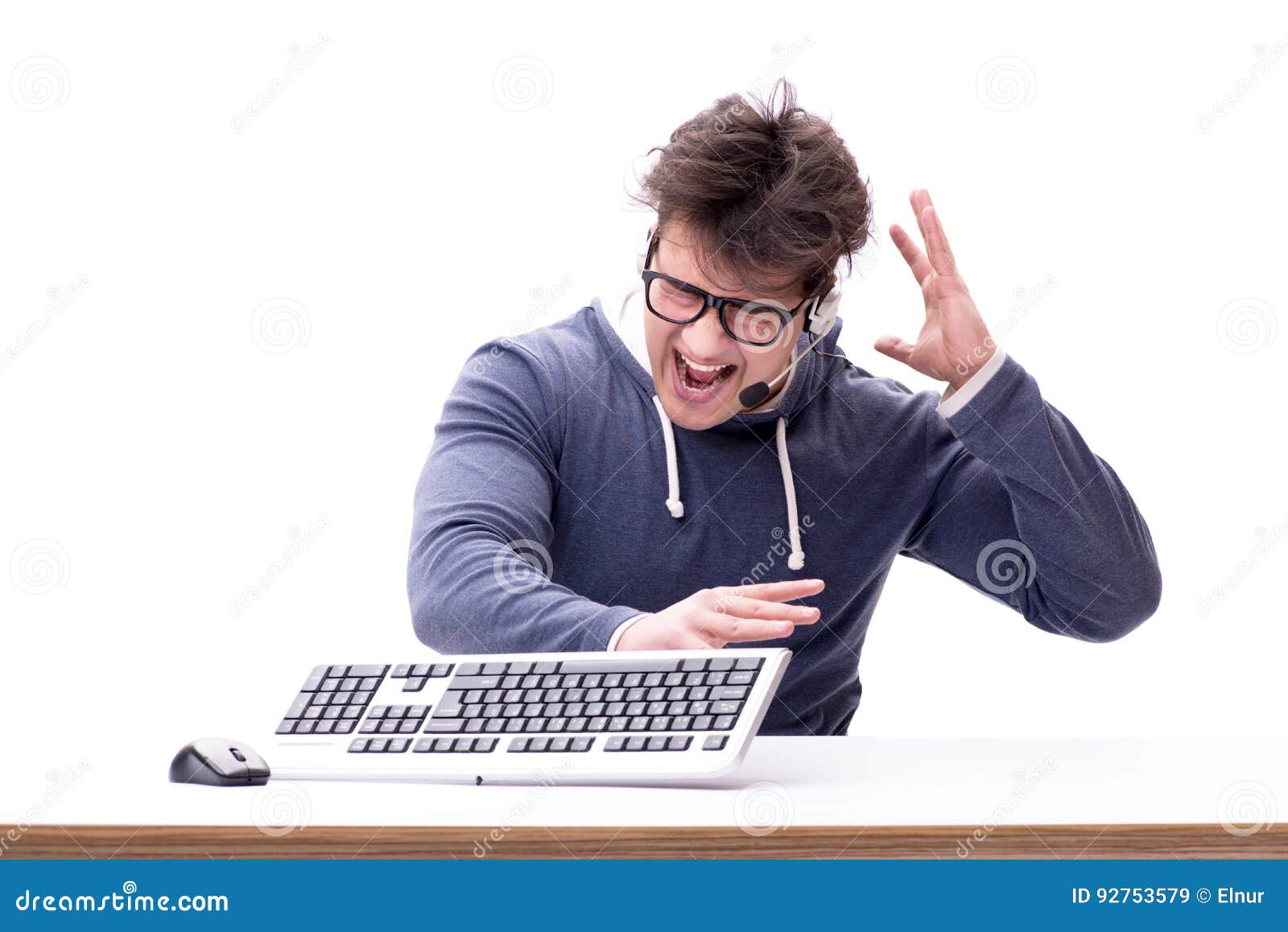 The Funny Nerd Man Working on Computer Isolated on White Stock Image ...