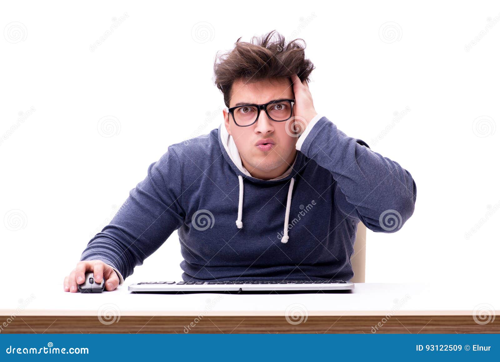 Funny Nerd Man Working on Computer Isolated on White Stock Image ...