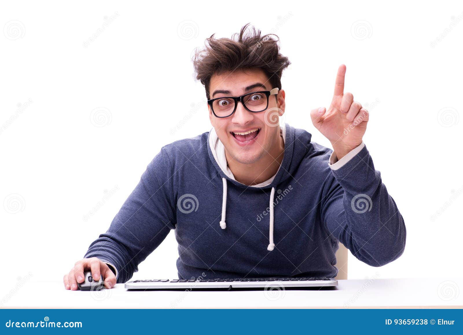 Funny Nerd Man Working on Computer Isolated on White Stock Photo ...