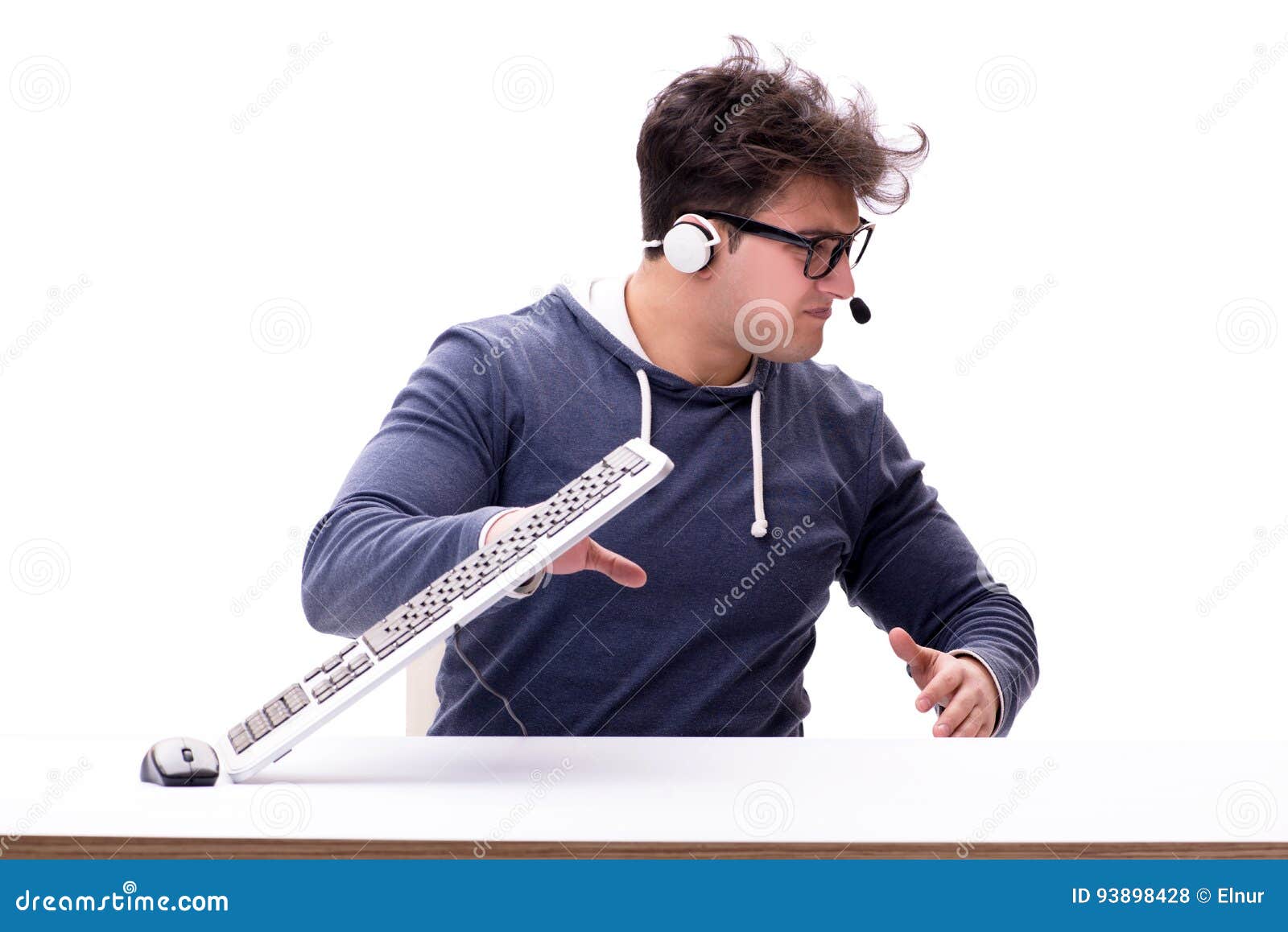 The Funny Nerd Man Working on Computer Isolated on White Stock Photo ...