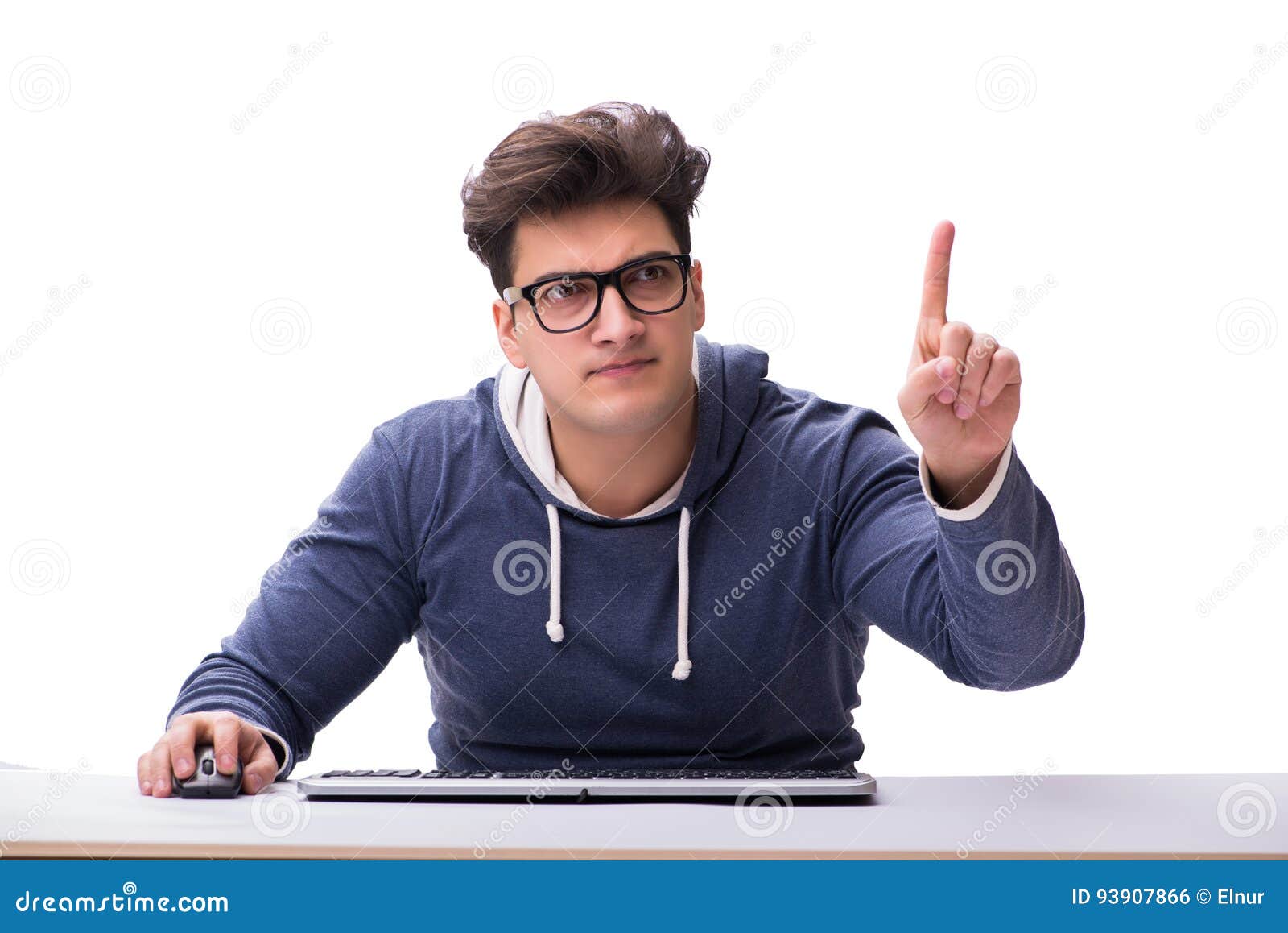 Funny Nerd Man Working on Computer Isolated on White Stock Photo ...