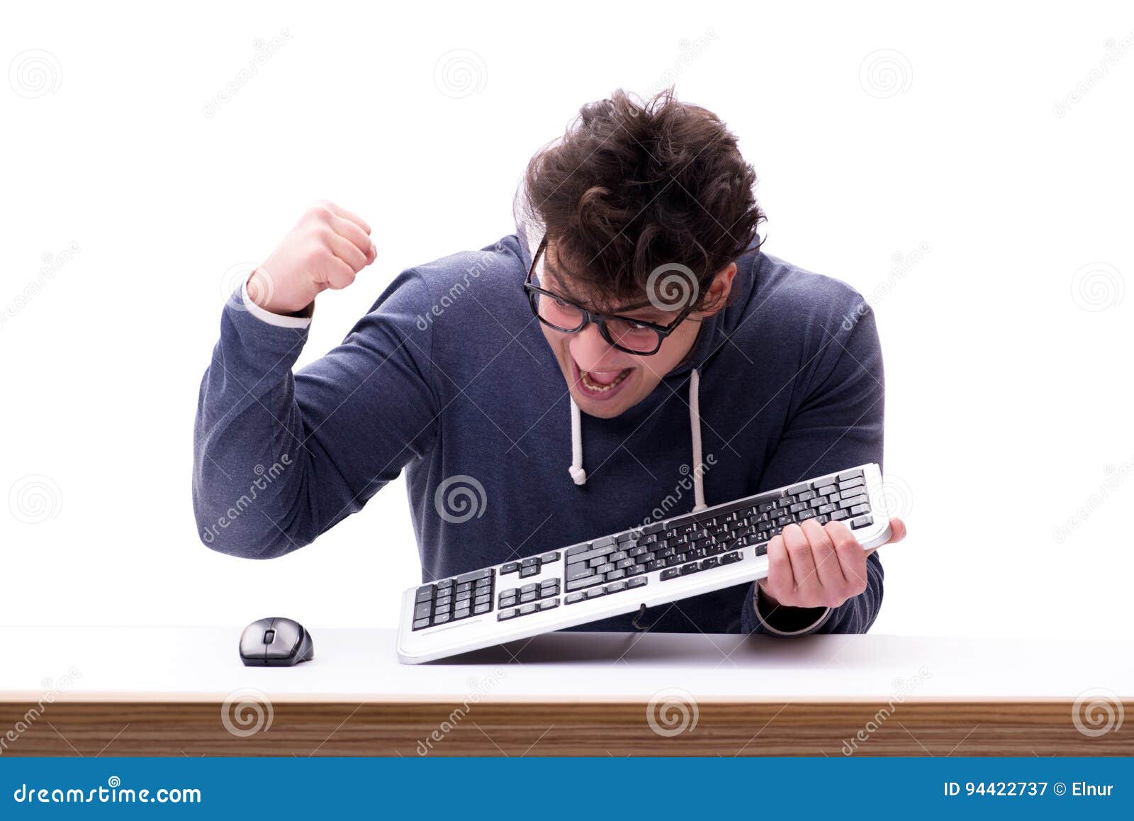 The Funny Nerd Man Working on Computer Isolated on White Stock Image ...