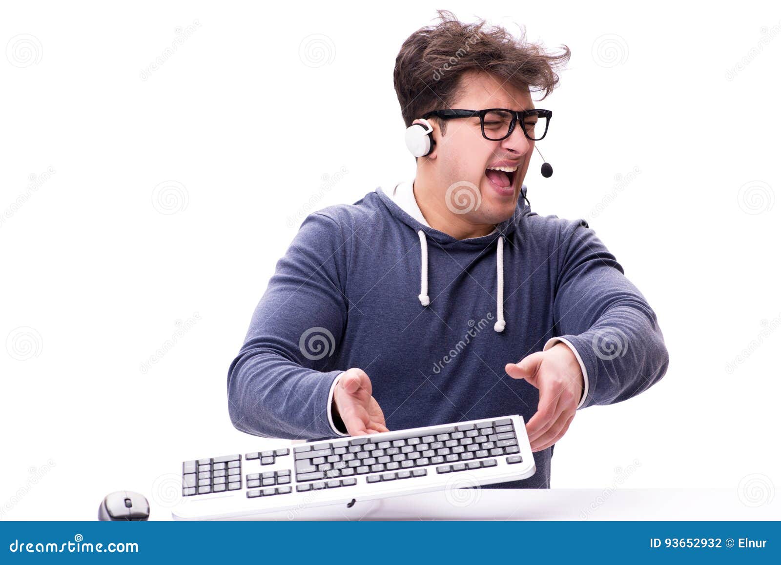 The Funny Nerd Man Working on Computer on White Stock Photo - Image of ...