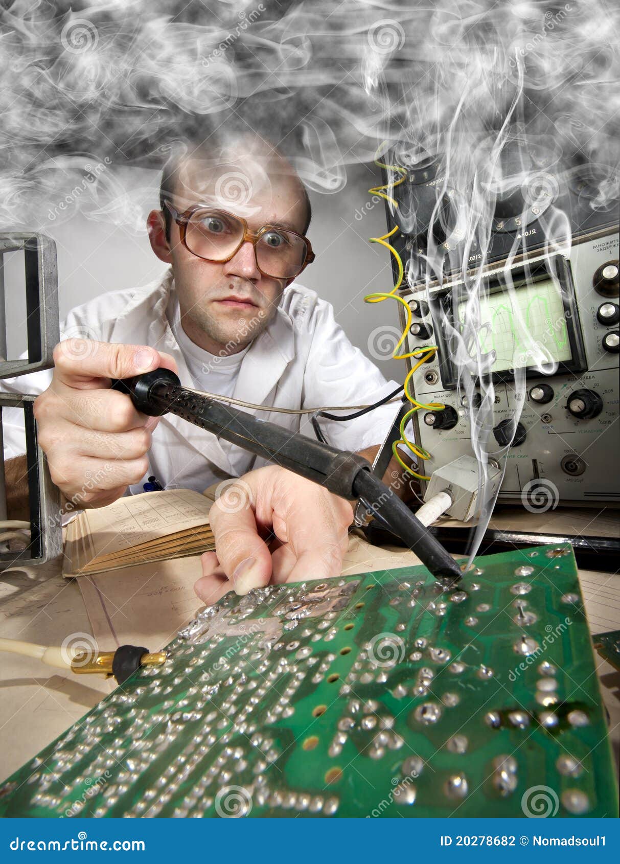 Funny Nerd Scientist Soldering at Laboratory Stock Photo - Image of ...