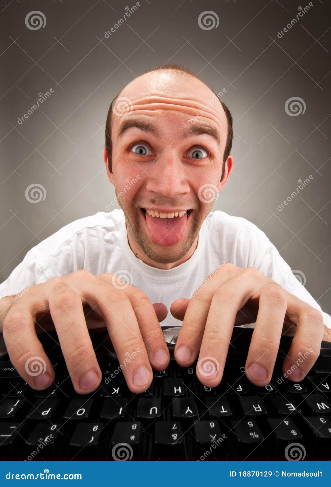 Funny Nerd Working On Computer Stock Image Image Of Keyboard Bizarre