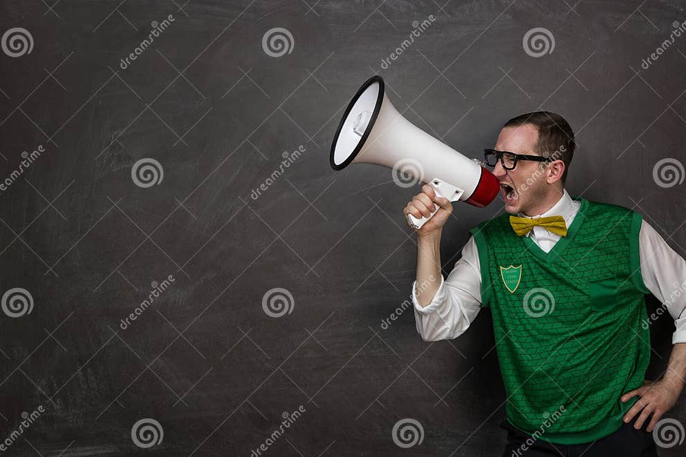 Funny Nerd Yelling at the Megaphone Stock Image - Image of announcement ...