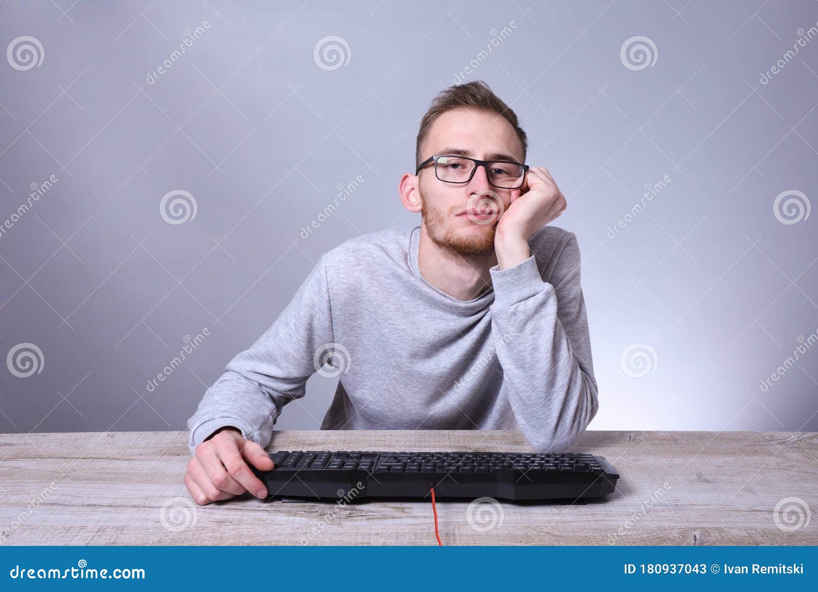 Funny Nerd Young Businessman, Man Working on Computer.Typing on the ...