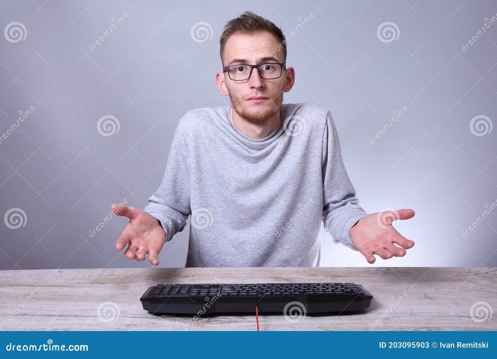 Funny Nerd Young Businessman, Man Working on Computer.Typing on the ...