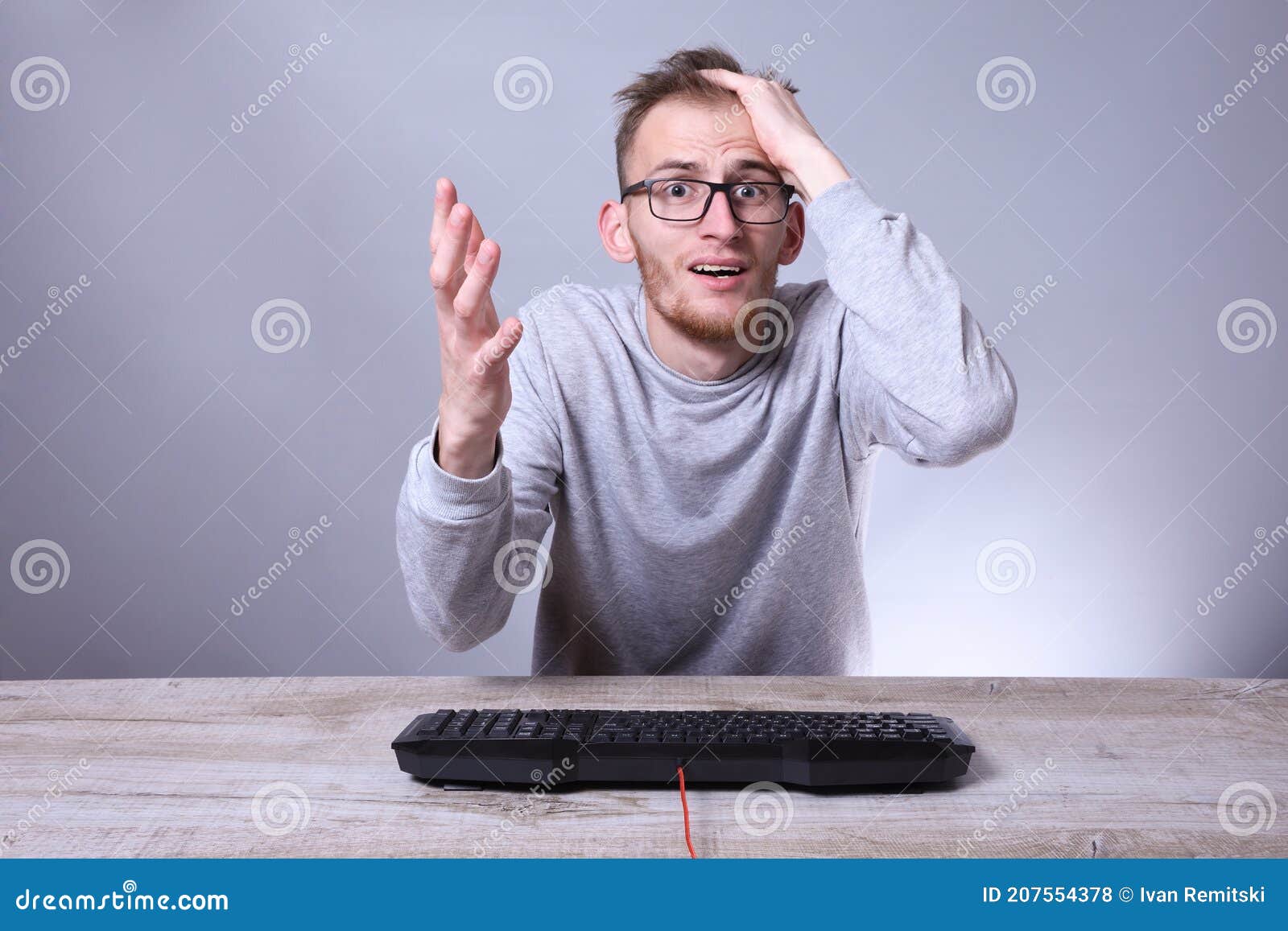 Funny Nerd Young Businessman, Man Working On Computer.Typing On The ...