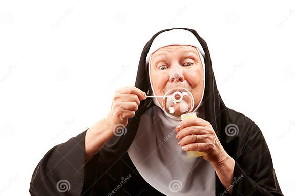 Funny Nun with Blowing Bubbles Stock Photo - Image of humor, blow: 12976982