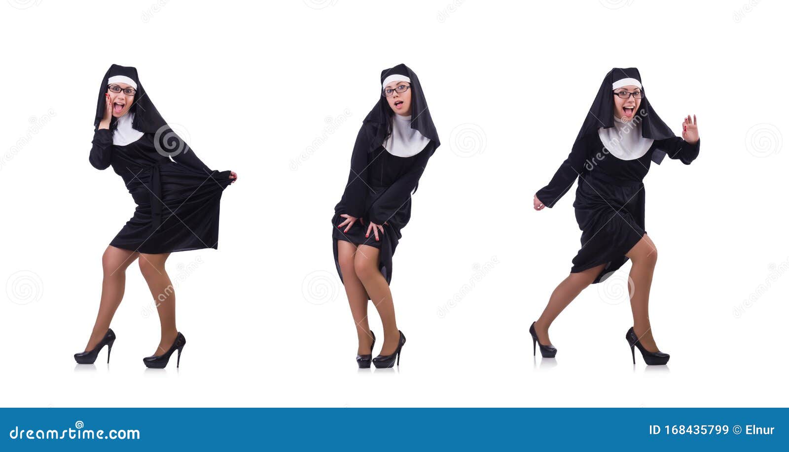 Funny Nun Isolated on the White Stock Image - Image of girl, humorous ...