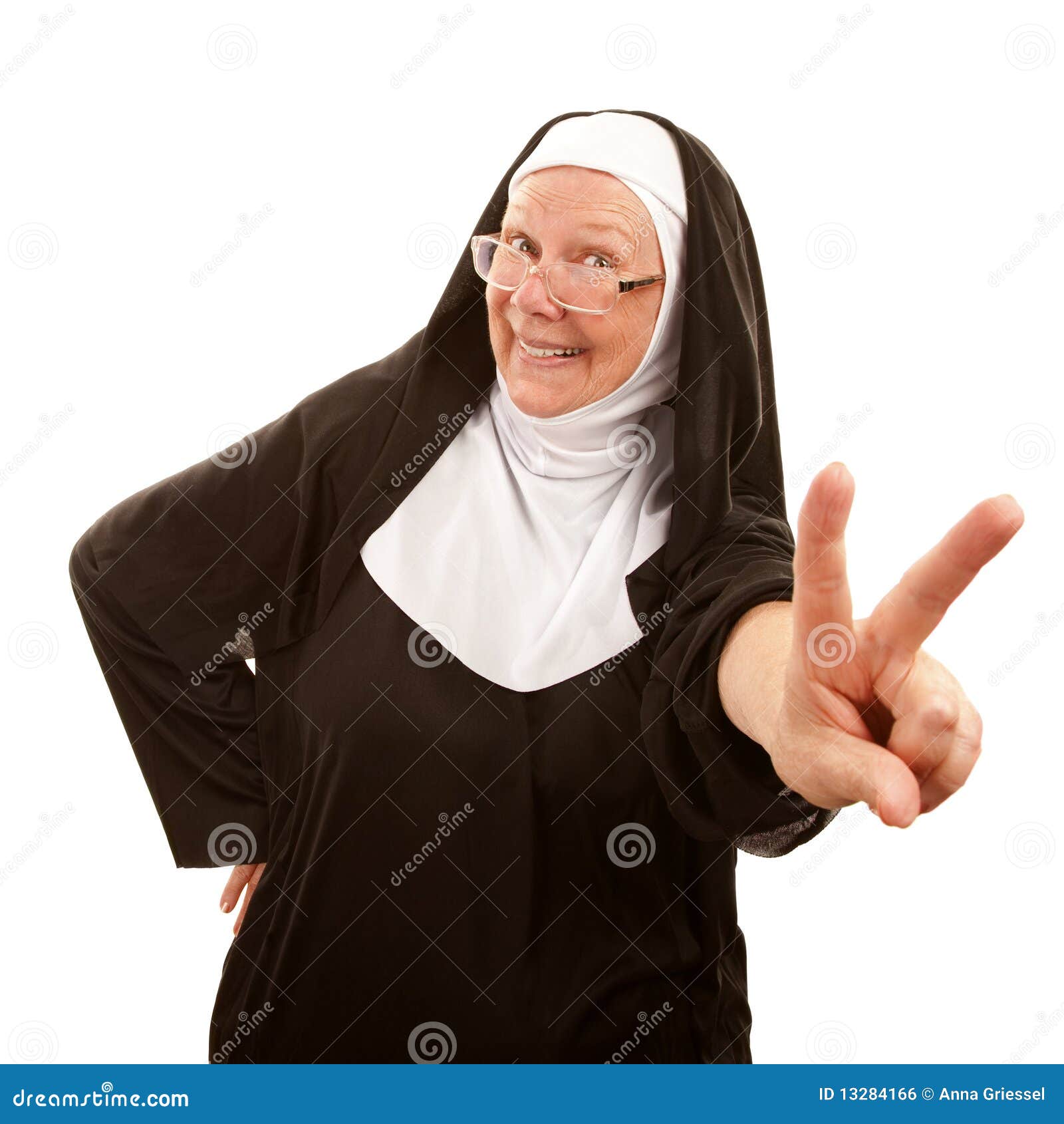 Funny Nun Making Peace Sign Stock Photo - Image of authority, senior ...