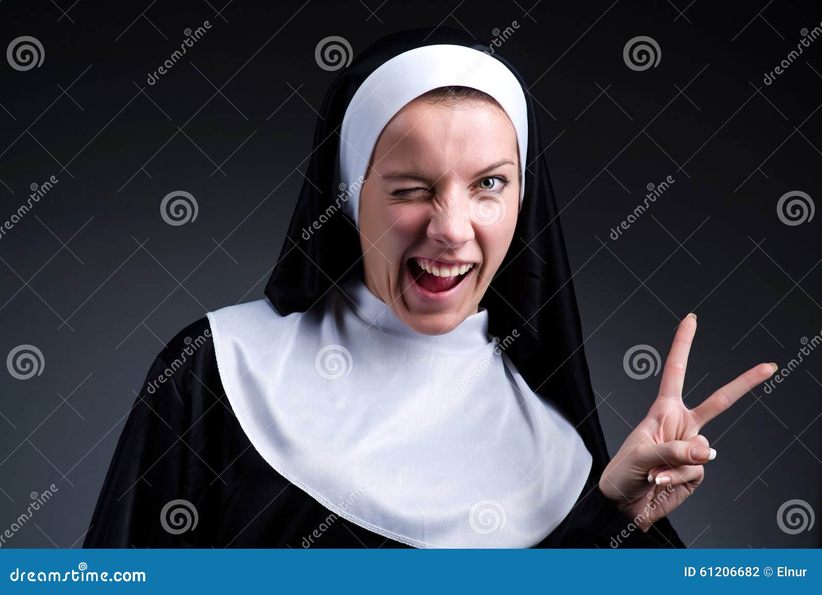 The Funny Nun Showing Victory Sign Stock Photo - Image of religious ...