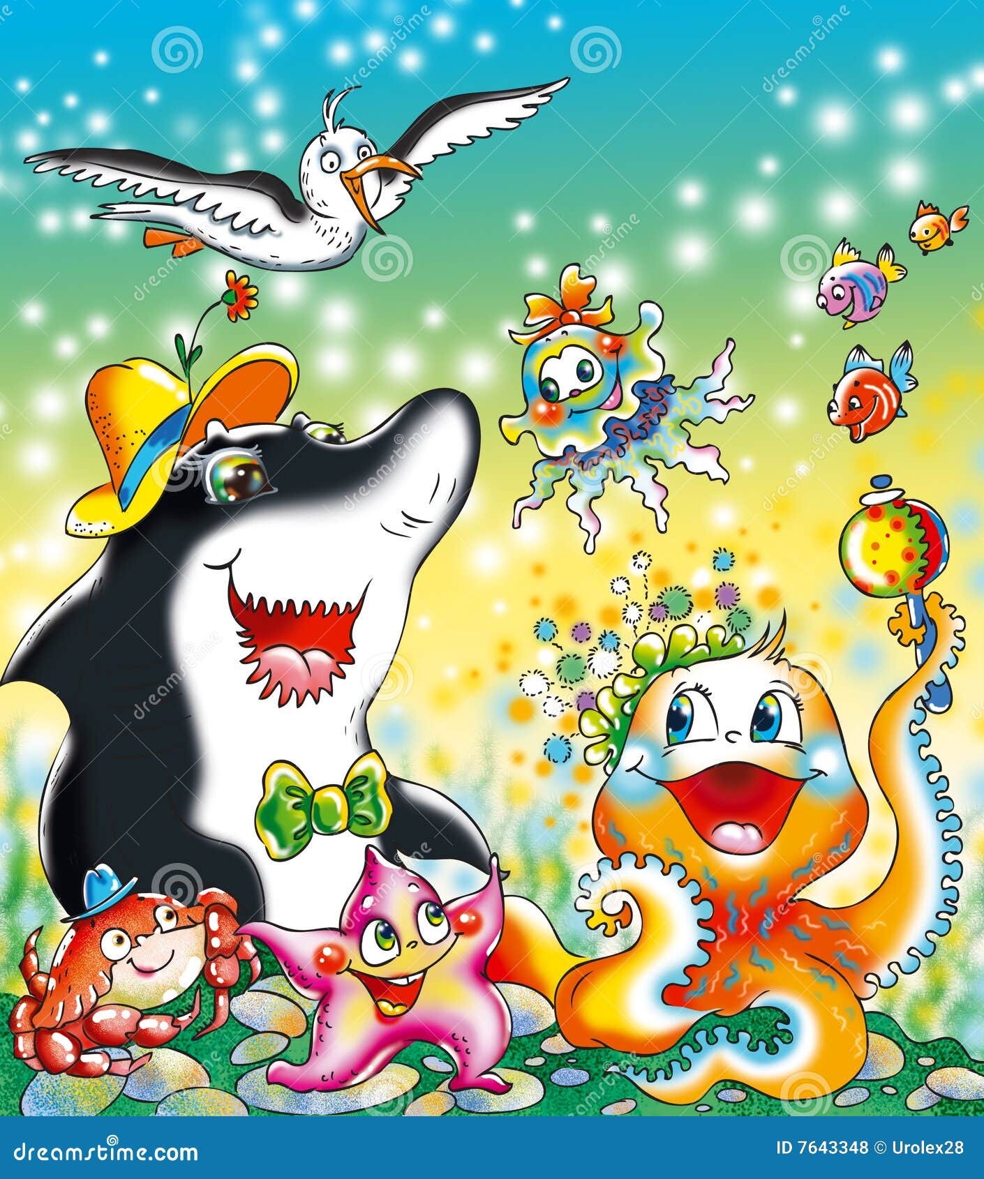 Funny ocean life stock illustration. Illustration of shark - 7643348