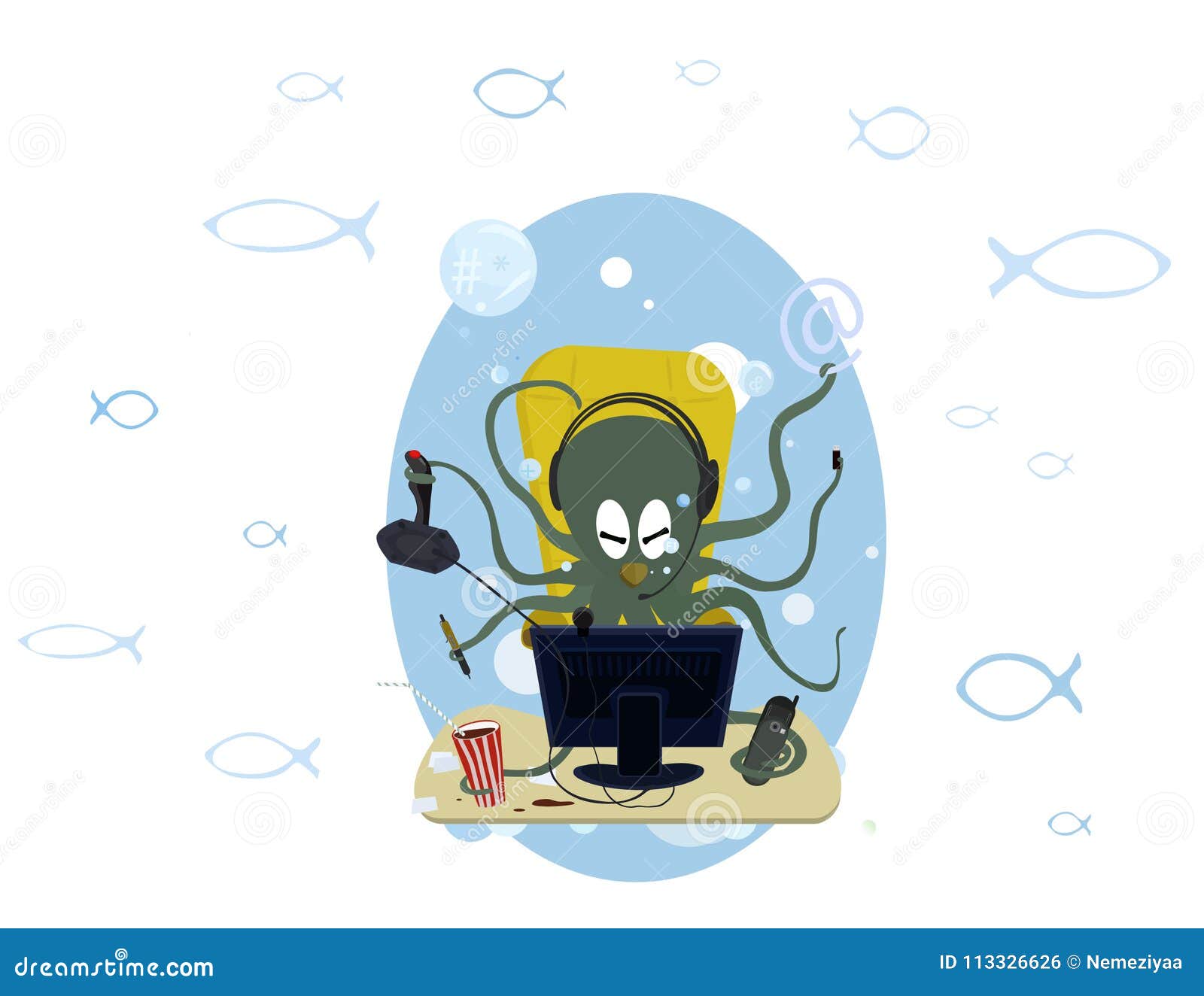 Funny Octopus at the Computer. Stock Vector - Illustration of cartoon ...